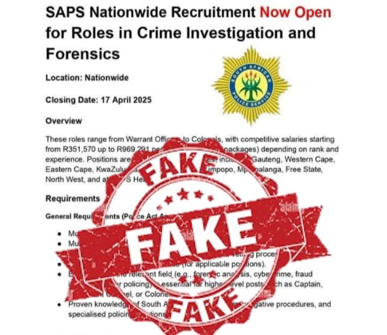 SAPS warns citizens about fake police letters and job vacancies - Smile ...
